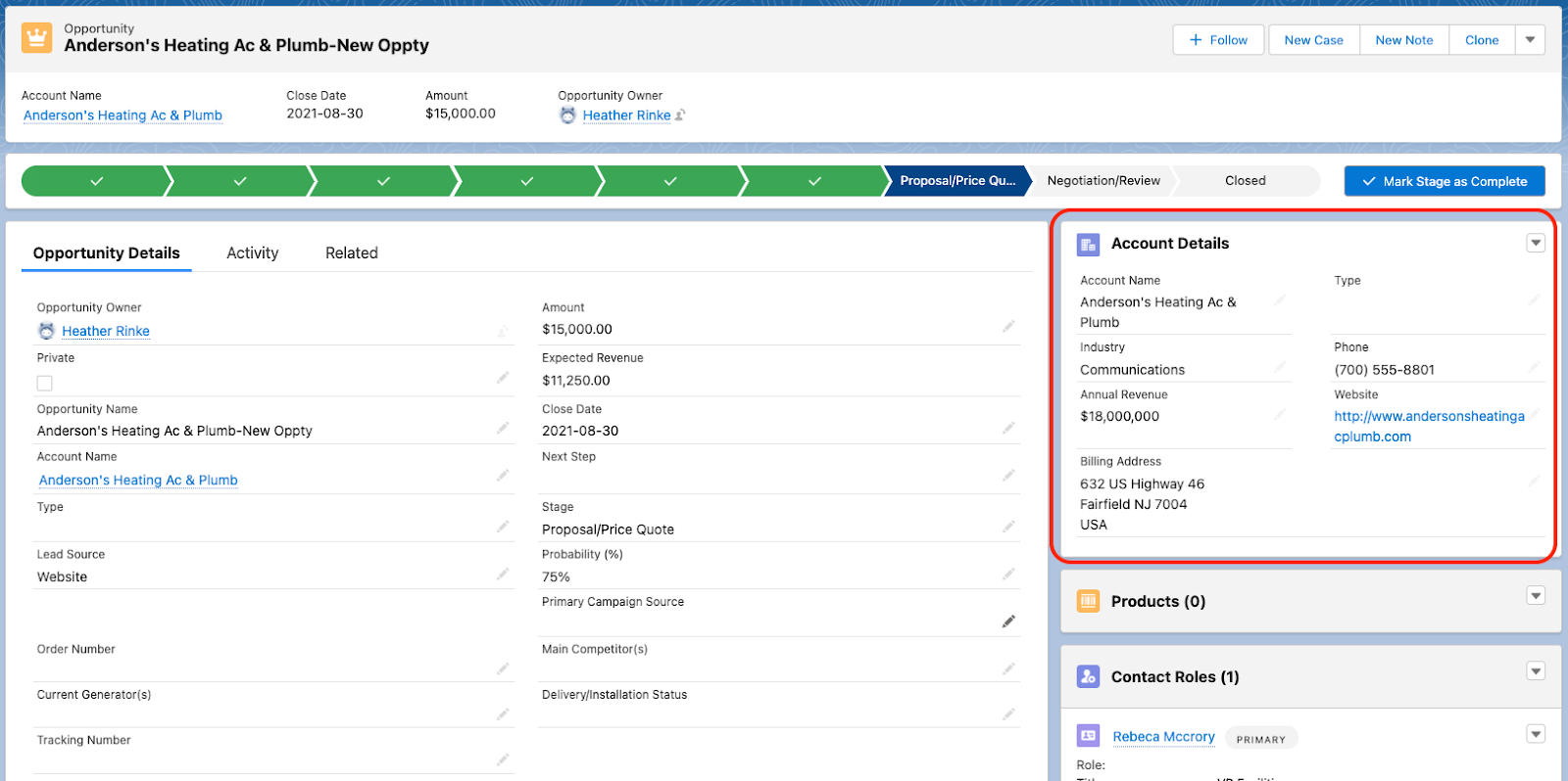 Displaying Account Fields on a Salesforce Opportunity Record Page - The Spot